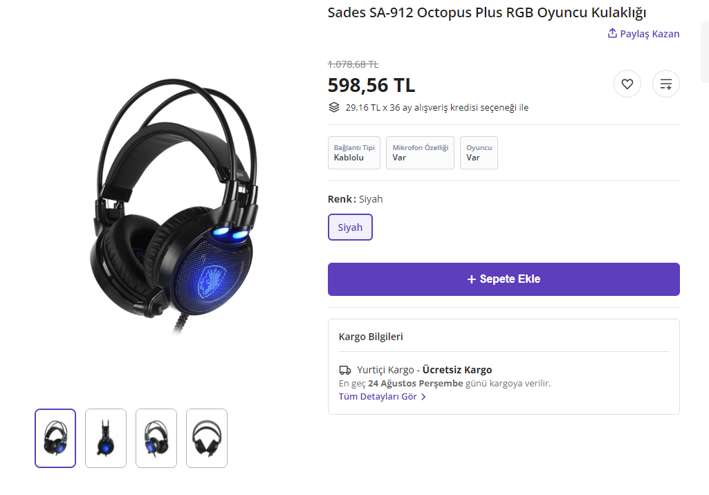 Sades SA-912 Octopus Plus RGB Oyuncu Kulaklığı - 598,56 TL | DonanımHaber Forum